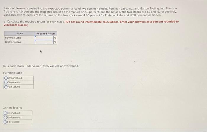 Solved Landon Stevens is evaluating the expected performance | Chegg.com