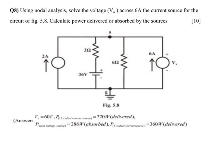 Solved Q8) Using nodal analysis, solve the voltage (Vx) | Chegg.com