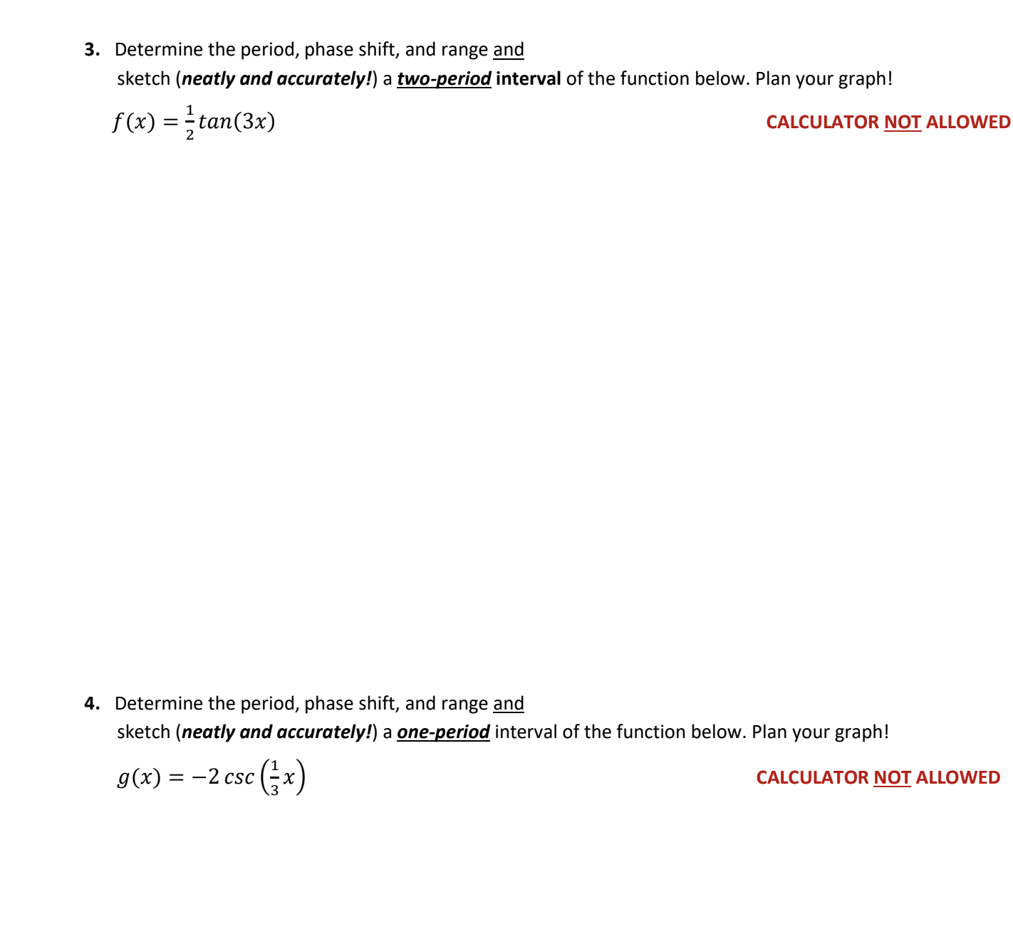 Determine the period, phase shift, and range | Chegg.com