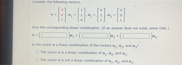 Solved Consider the following vectors. | Chegg.com