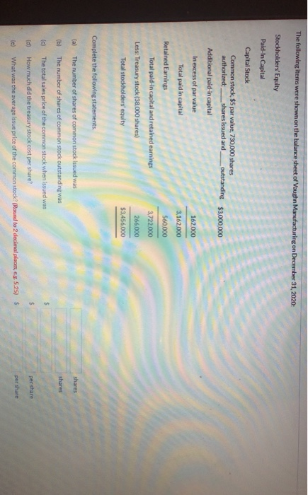 Solved The following items were shown on the balance sheet | Chegg.com