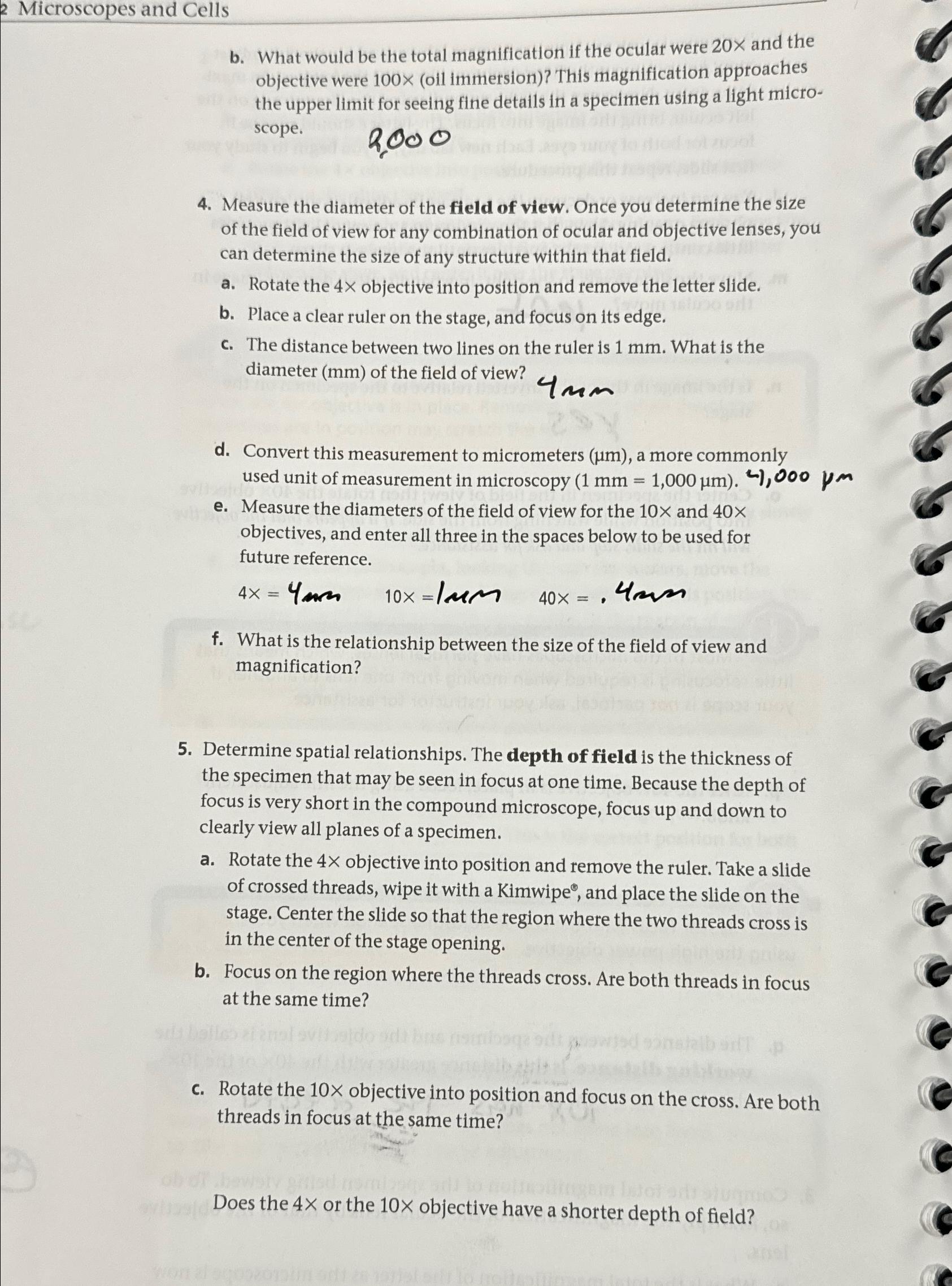 Solved 2 ﻿Microscopes and Cellsb. ﻿What would be the total | Chegg.com