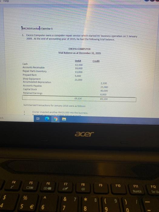 5 Help JAC2614 Lecture Exercise 1 1. Excess Computer | Chegg.com