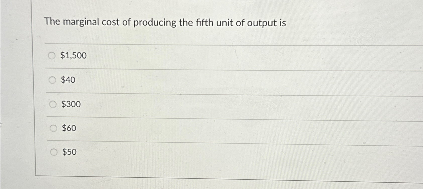 Solved The marginal cost of producing the fifth unit of | Chegg.com