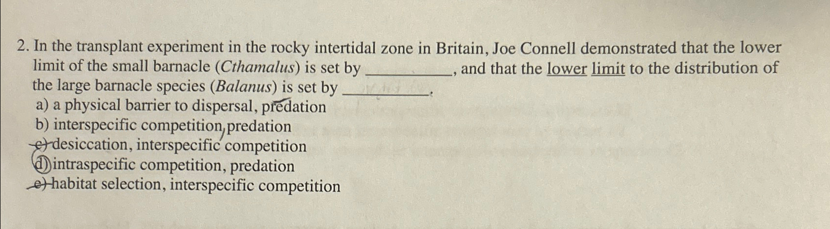 Solved In the transplant experiment in the rocky intertidal | Chegg.com