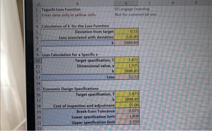 Solved Spreadsheet Assume the specifications for a part (in | Chegg.com
