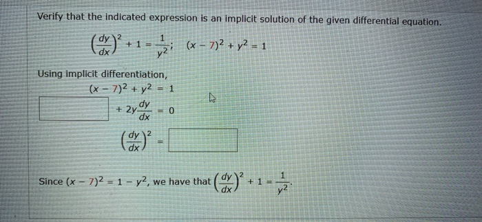 Solved Verify that the indicated expression is an implicit | Chegg.com