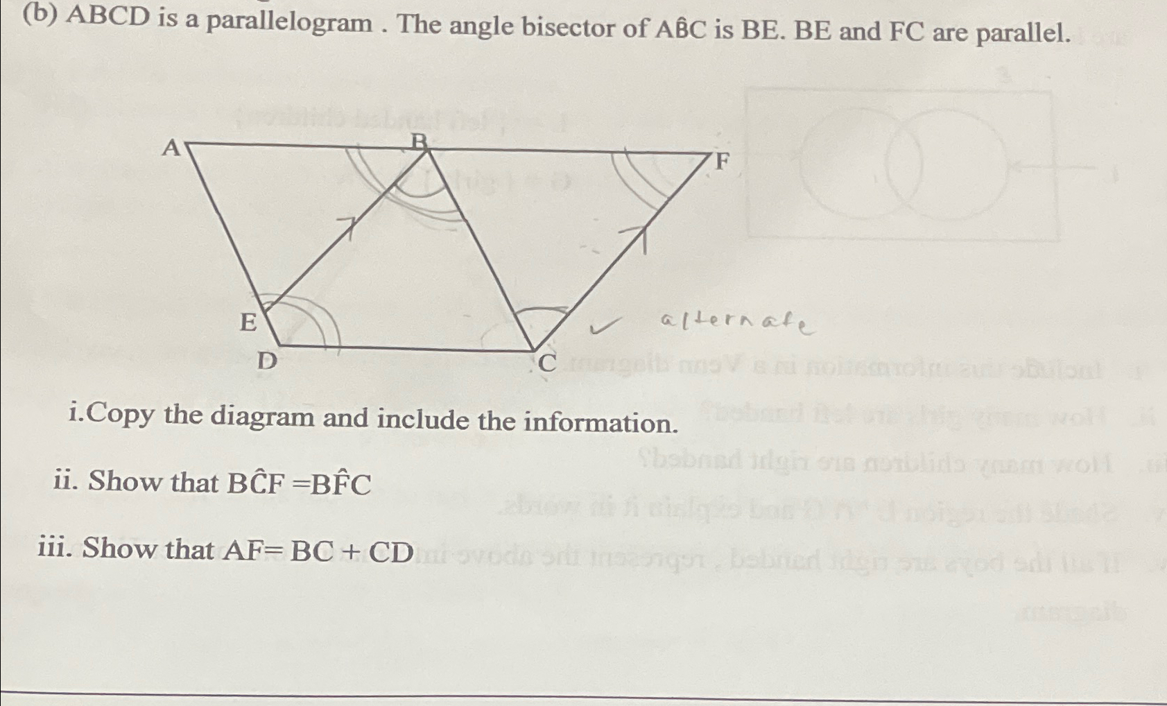 Solved (b) ﻿ABCD is a parallelogram. The angle bisector of | Chegg.com