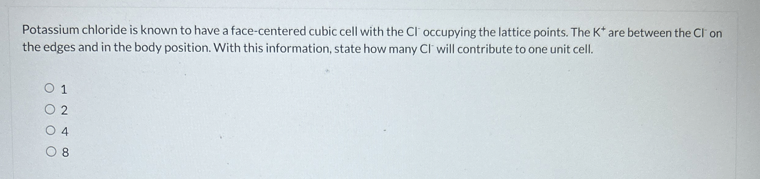 Solved Potassium chloride is known to have a face-centered | Chegg.com