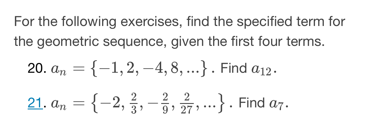 Solved For the following exercises, find the specified term | Chegg.com