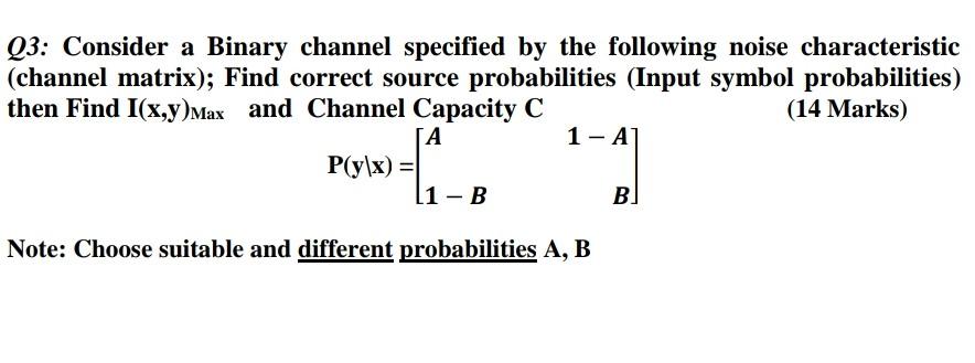 Solved Q3: Consider a Binary channel specified by the | Chegg.com