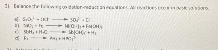 Solved 2) Balance the following oxidation-reduction | Chegg.com