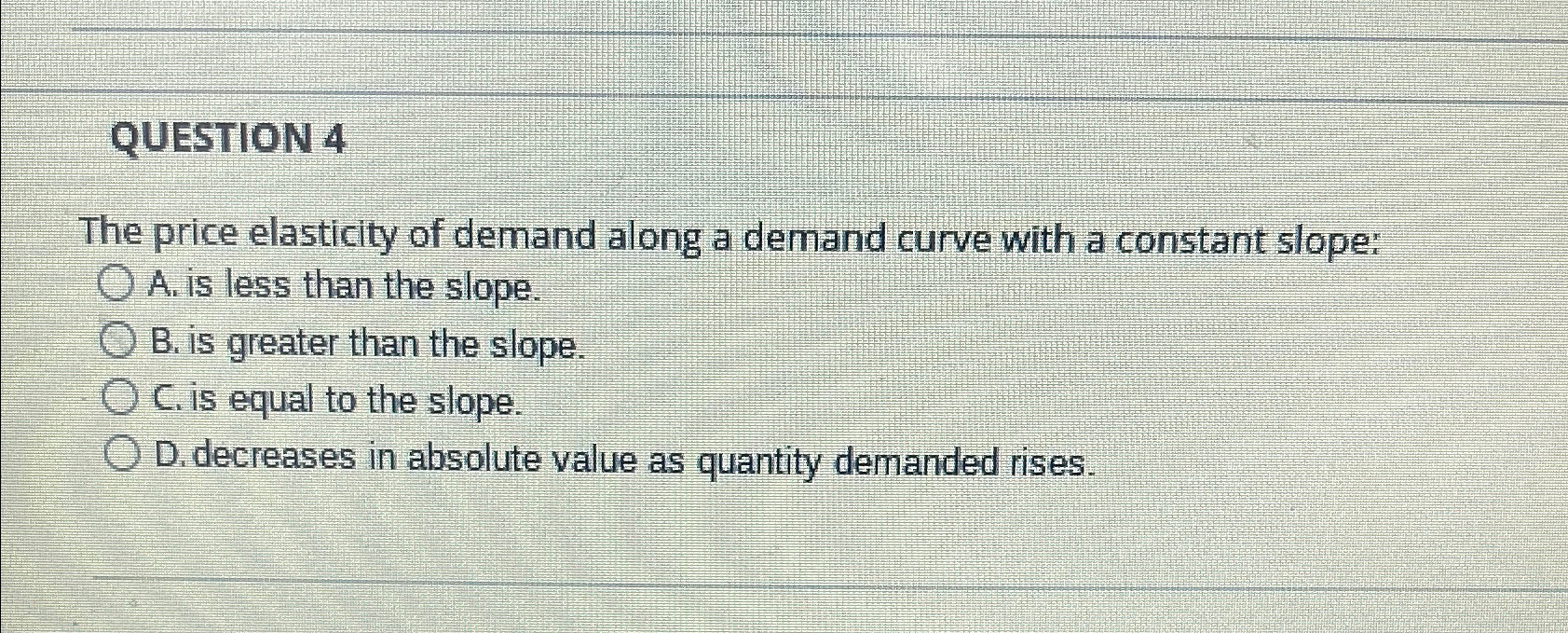 Solved QUESTION 4The price elasticity of demand along a | Chegg.com