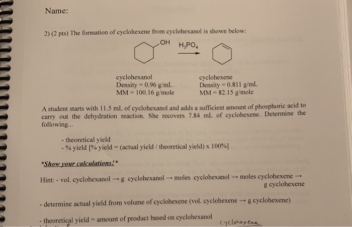 Solved Experiment #6: Synthesis of cyclohexene pre-lab (4 | Chegg.com