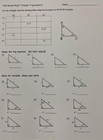 Solved Test Review Right Triangle Trigonometry Name For the | Chegg.com