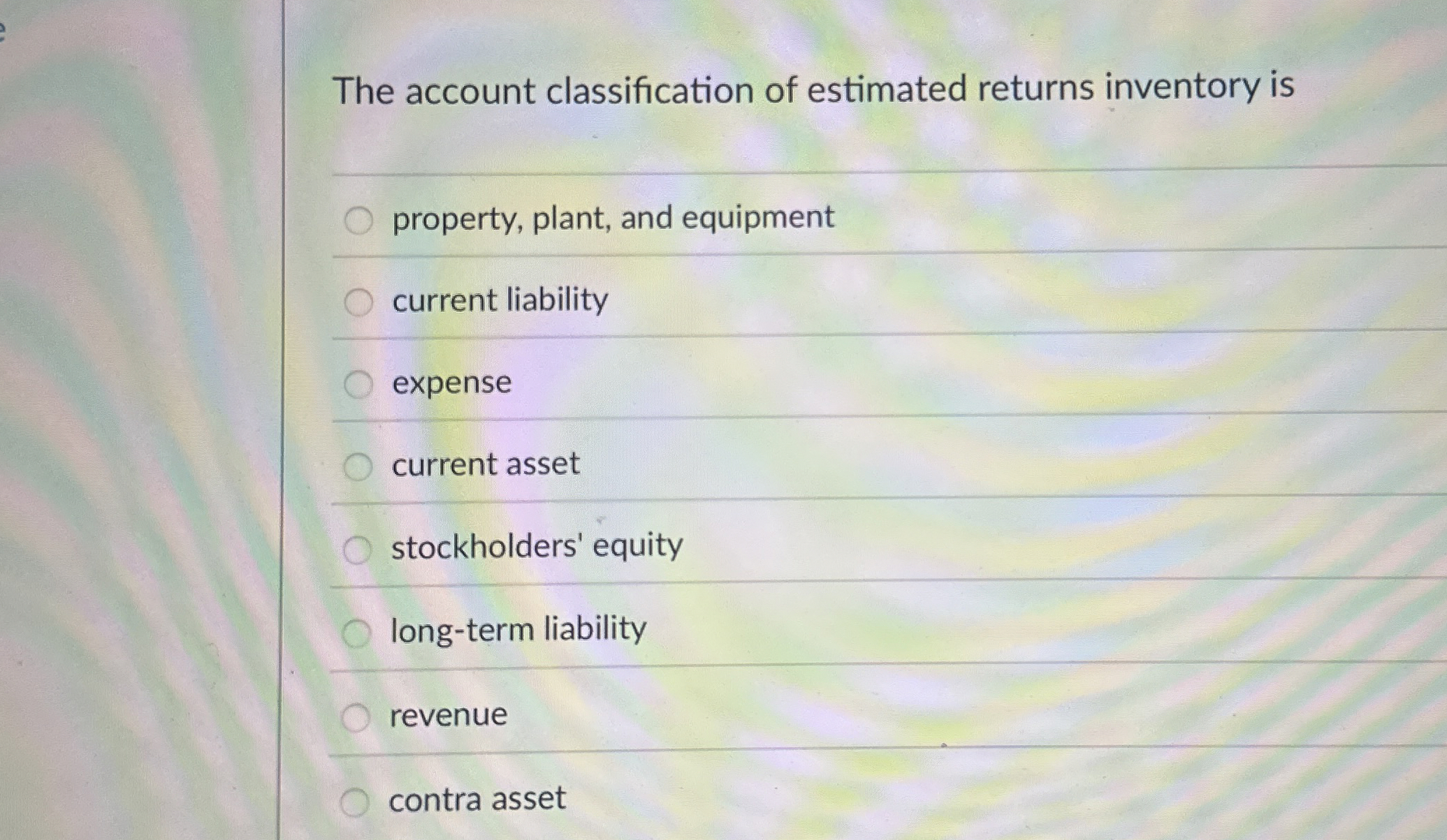 Solved The account classification of estimated returns | Chegg.com