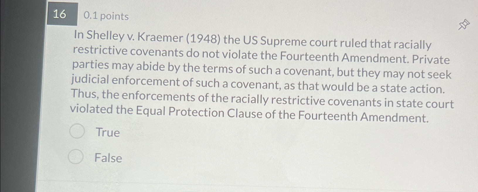 Solved 160.1 ﻿pointsIn Shelley v. ﻿Kraemer (1948) ﻿the US | Chegg.com