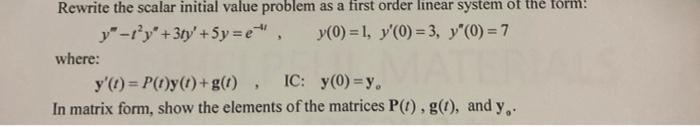 Solved Rewrite The Scalar Initial Value Problem As A First