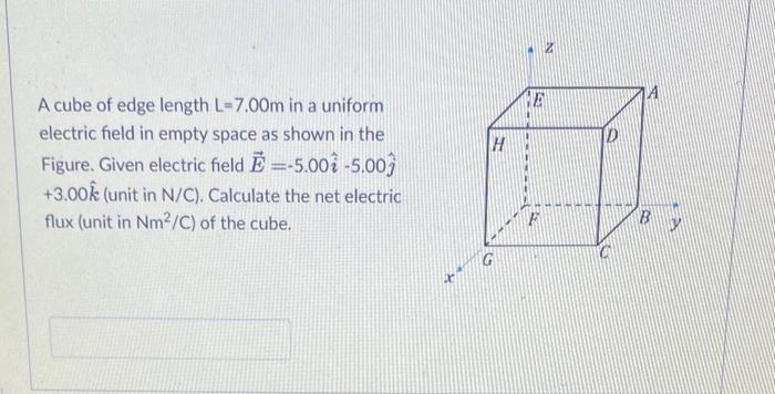 Solved A cube of edge length L=7.00 m in a uniform electric | Chegg.com