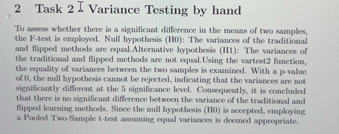 Solved 2 ﻿Task 2 ﻿I Variance Testing by handTo assess | Chegg.com