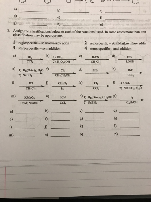 Solved assign the classifications below to each of the | Chegg.com