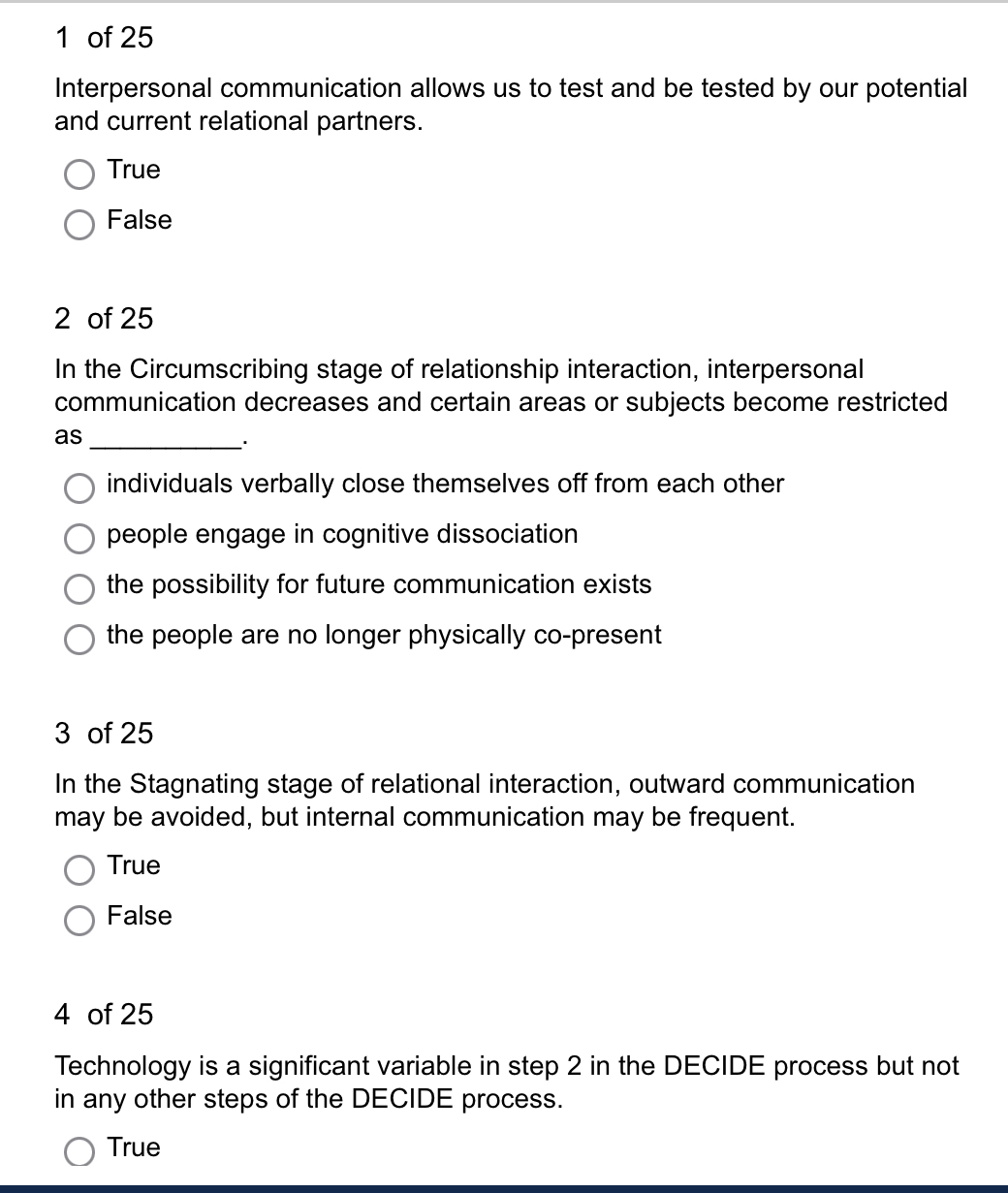 Solved 1 ﻿of 25Interpersonal communication allows us to test | Chegg.com