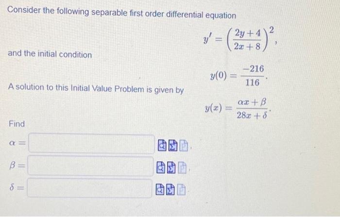 Solved Consider The Following Separable First Order