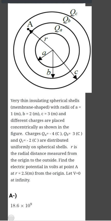 Solved Qa bl с Very thin insulating spherical shells | Chegg.com