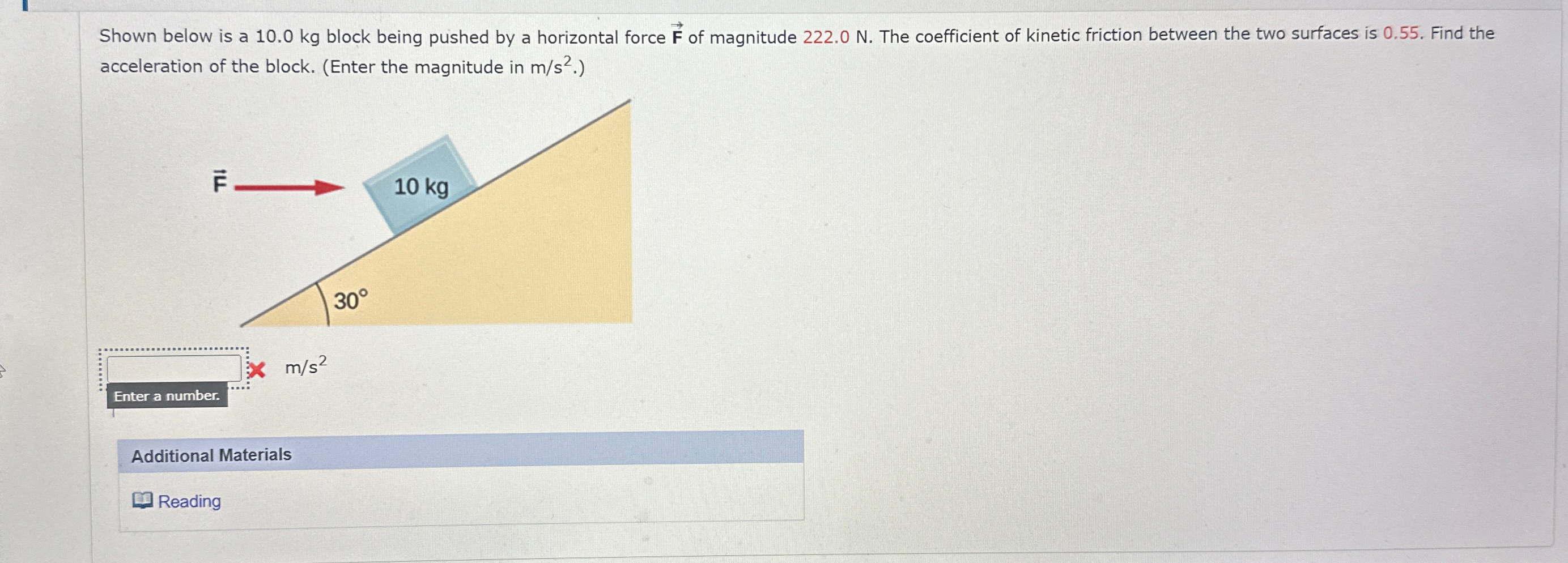 Solved Shown below is a 10.0kg ﻿block being pushed by a | Chegg.com