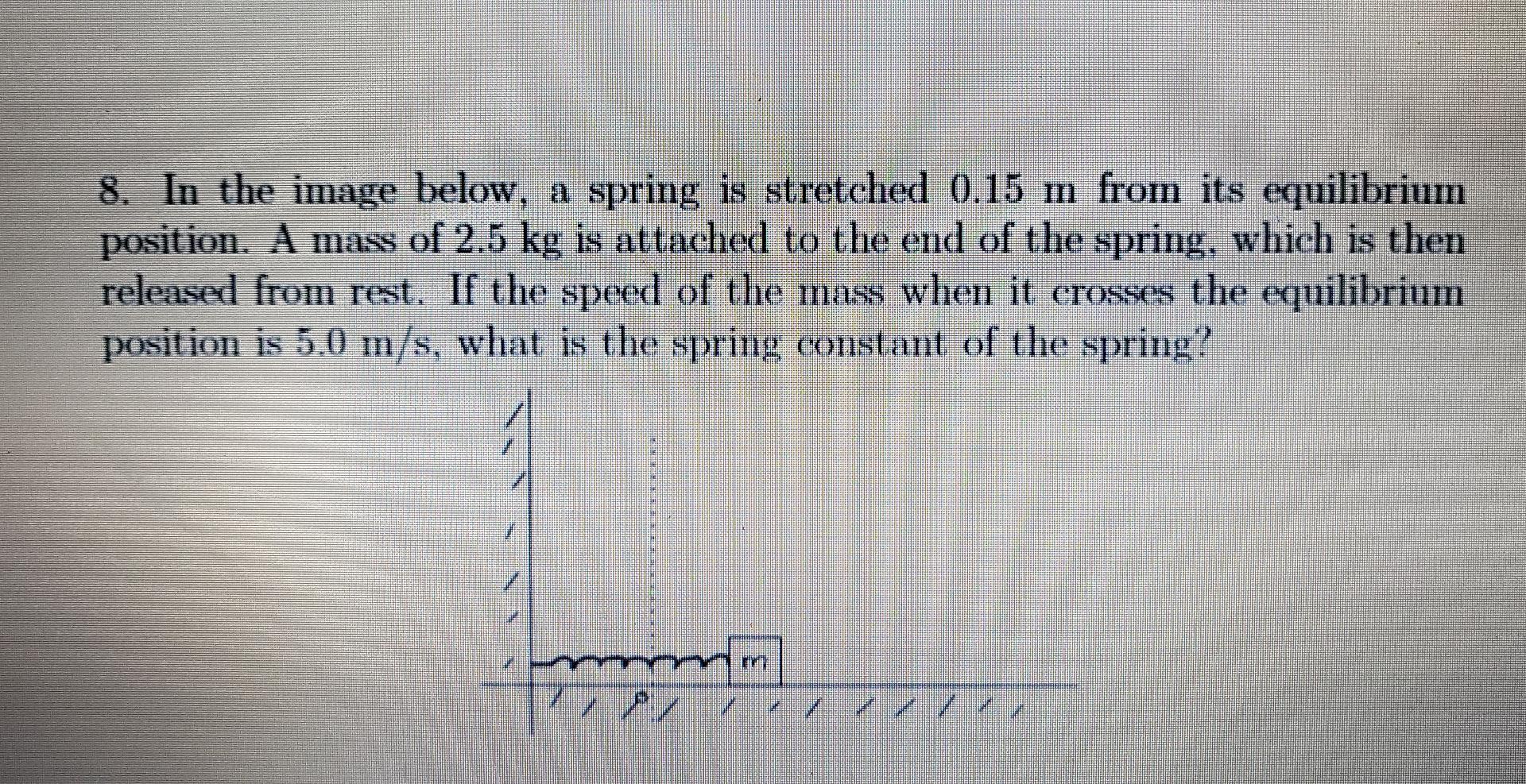 Solved 8. In the image below, a spring is stretched 0.15 m | Chegg.com