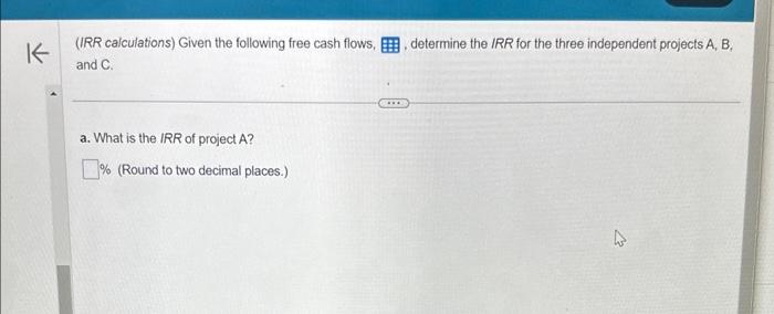 Solved (IRR calculations) Given the following free cash | Chegg.com