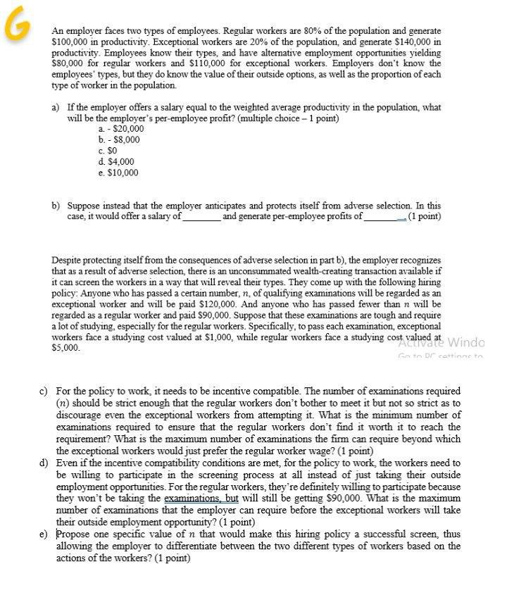 Solved G An employer faces two types of employees. Regular | Chegg.com