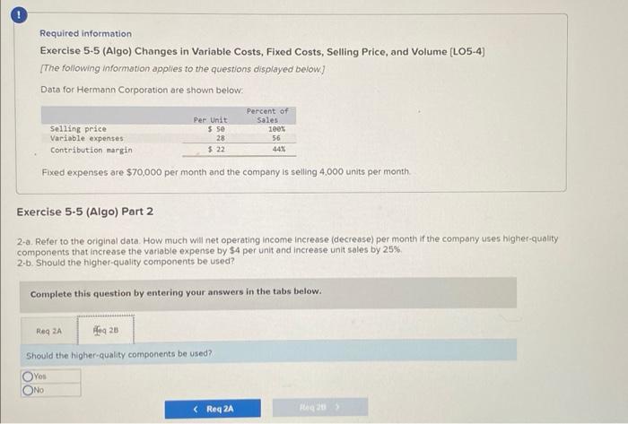 Solved Required information Exercise 5-5 (Algo) Changes in | Chegg.com