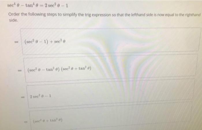 Solved 1-core cot? Order the following steps to simplify the | Chegg.com