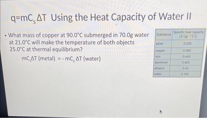 Solved q=mCsΔT Using the Heat Capacity of Water II What mass | Chegg.com