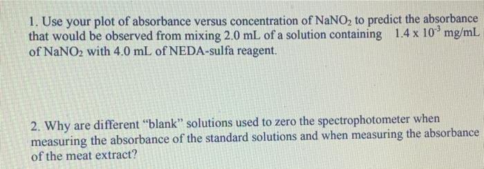 Solved 1. Use your plot of absorbance versus concentration | Chegg.com