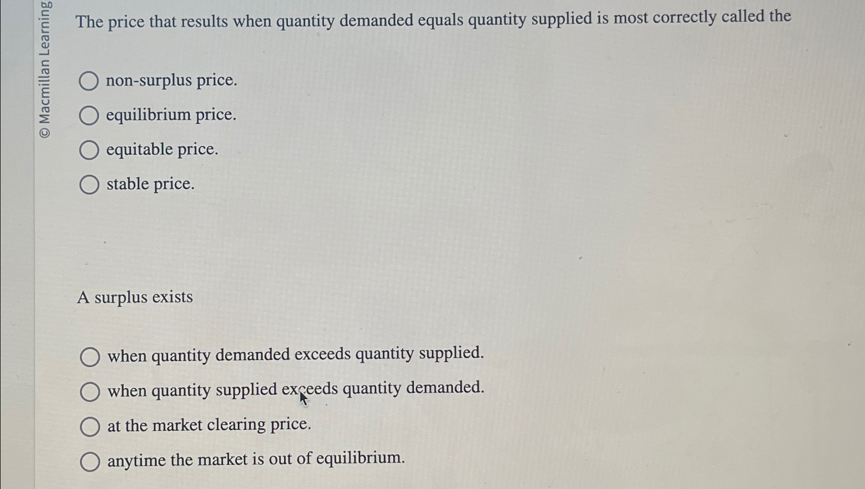 Solved The price that results when quantity demanded equals | Chegg.com