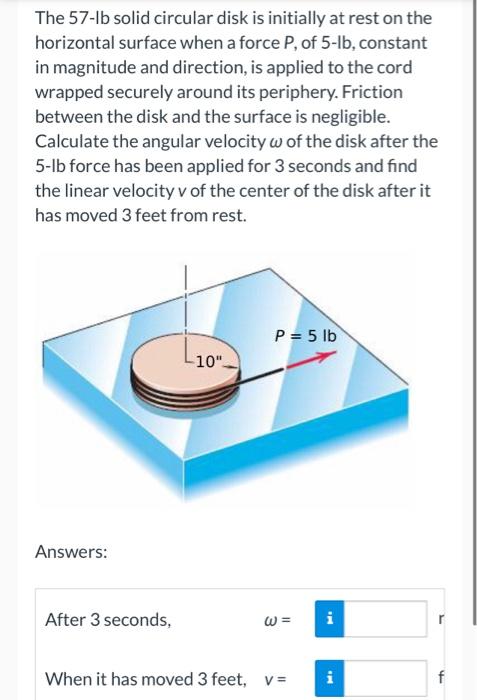 Solved The 57 Lb Solid Circular Disk Is Initially At Rest
