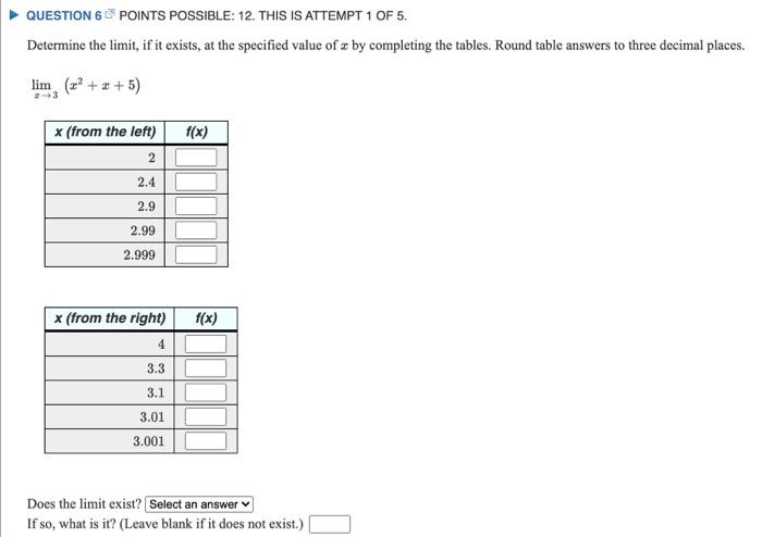 Solved QUESTION 6 POINTS POSSIBLE: 12. THIS IS ATTEMPT 1 OF | Chegg.com