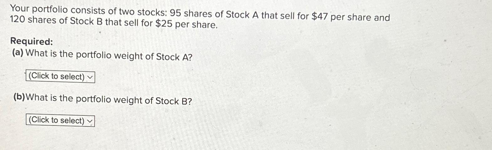 Solved Your Portfolio Consists Of Two Stocks 95 Shares Of