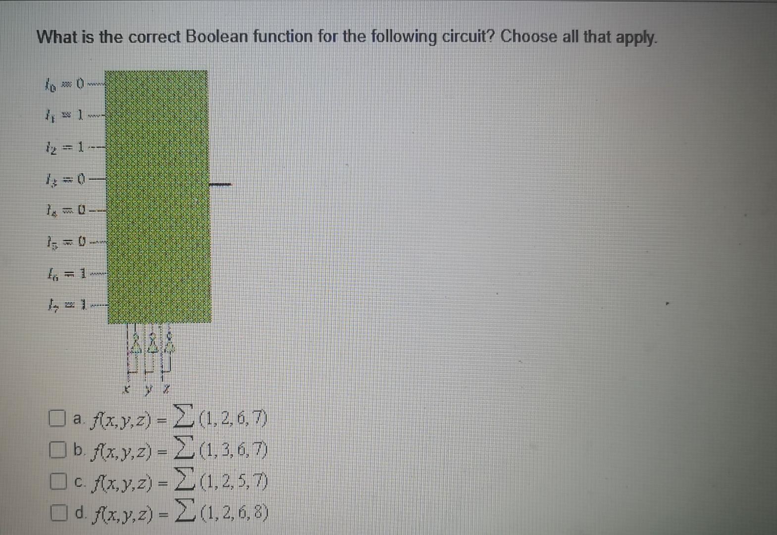 Solved What is the correct Boolean function for the | Chegg.com