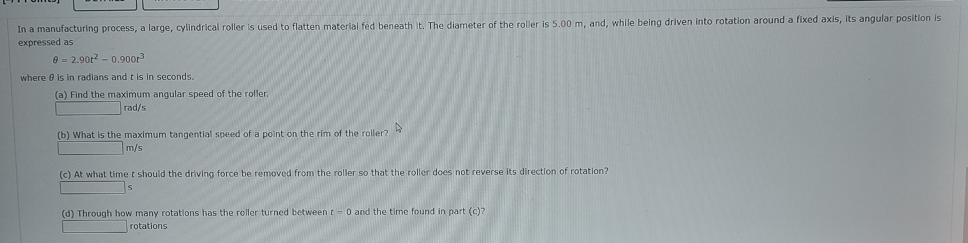 Solved expressed asθ=2.90t2-0.900t3where θ ﻿is in radians | Chegg.com