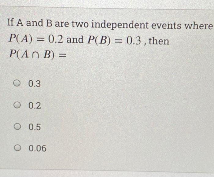 Solved If A and B are two independent events where P(A) = | Chegg.com
