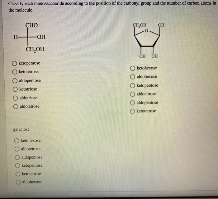 Solved Classify each monosaccharide according to the | Chegg.com