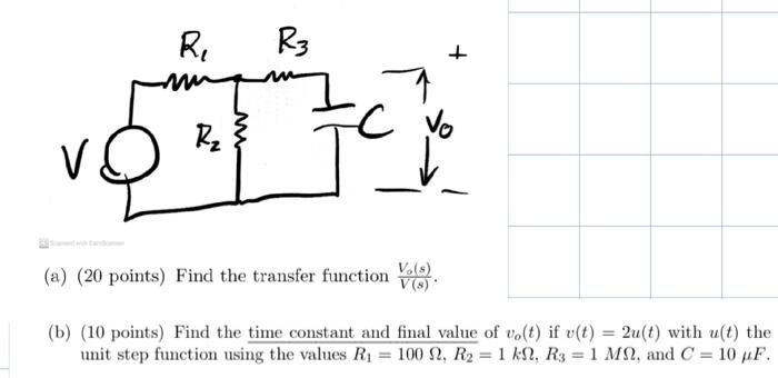 Solved (a) (20 points) Find the transfer function V(s)Vo(s). | Chegg.com