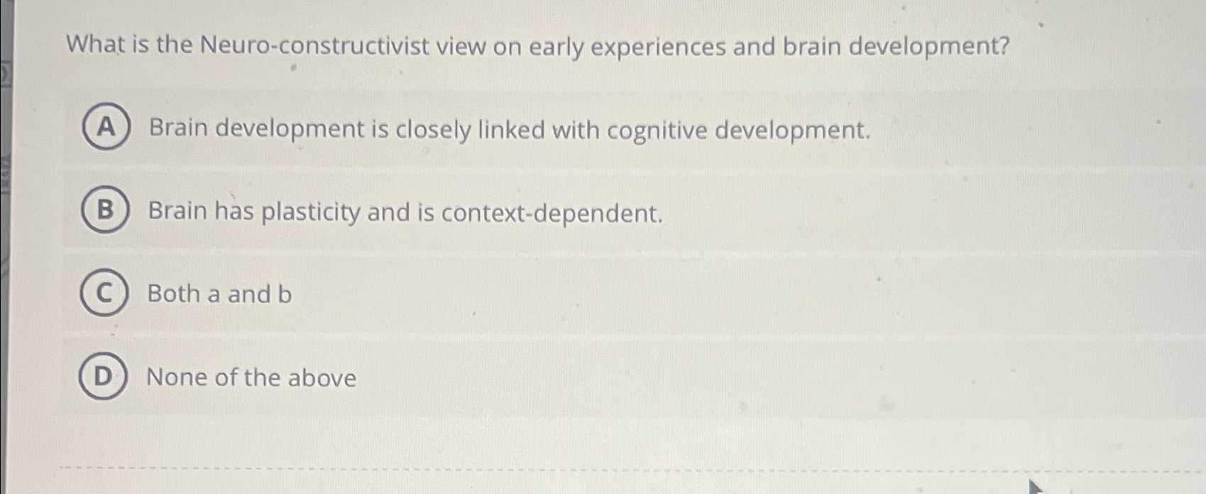 Solved What is the Neuro-constructivist view on early | Chegg.com
