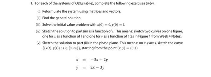 Solved 1. For each of the systems of ODEs (a)-(e), complete | Chegg.com