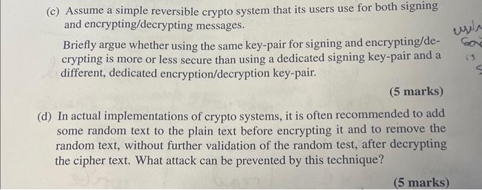 Solved C Assume A Simple Reversible Crypto System That Its 
