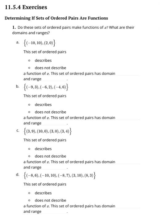 Solved 11.5.4 Exercises Determining If Sets of Ordered Pairs | Chegg.com