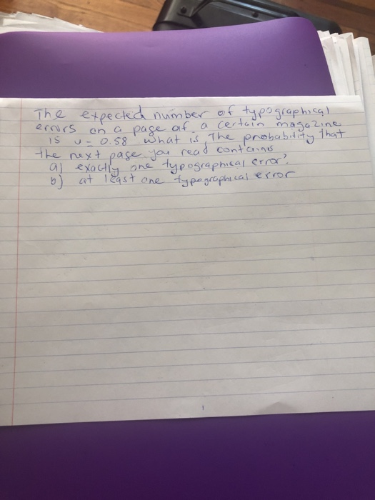 Solved The expected number of typographical errors on a page | Chegg.com